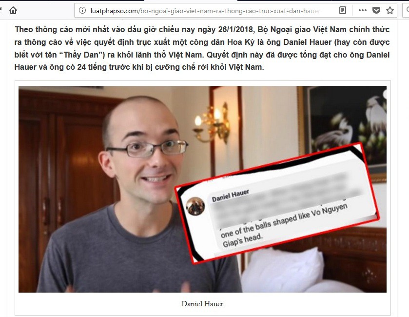 Không có việc Bộ Ngoại giao trục xuất ông Daniel Hauer