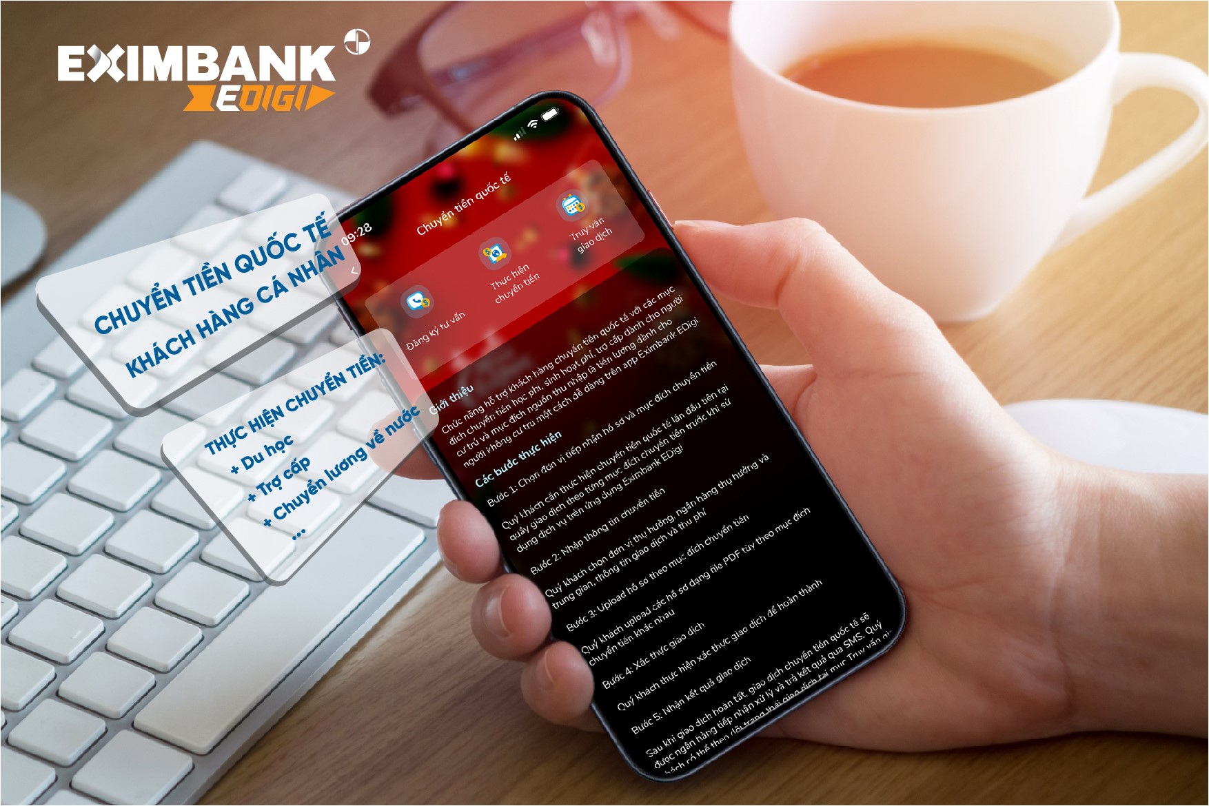 Chuyển tiền quốc tế online trên APP EXIMBANK EDIGI