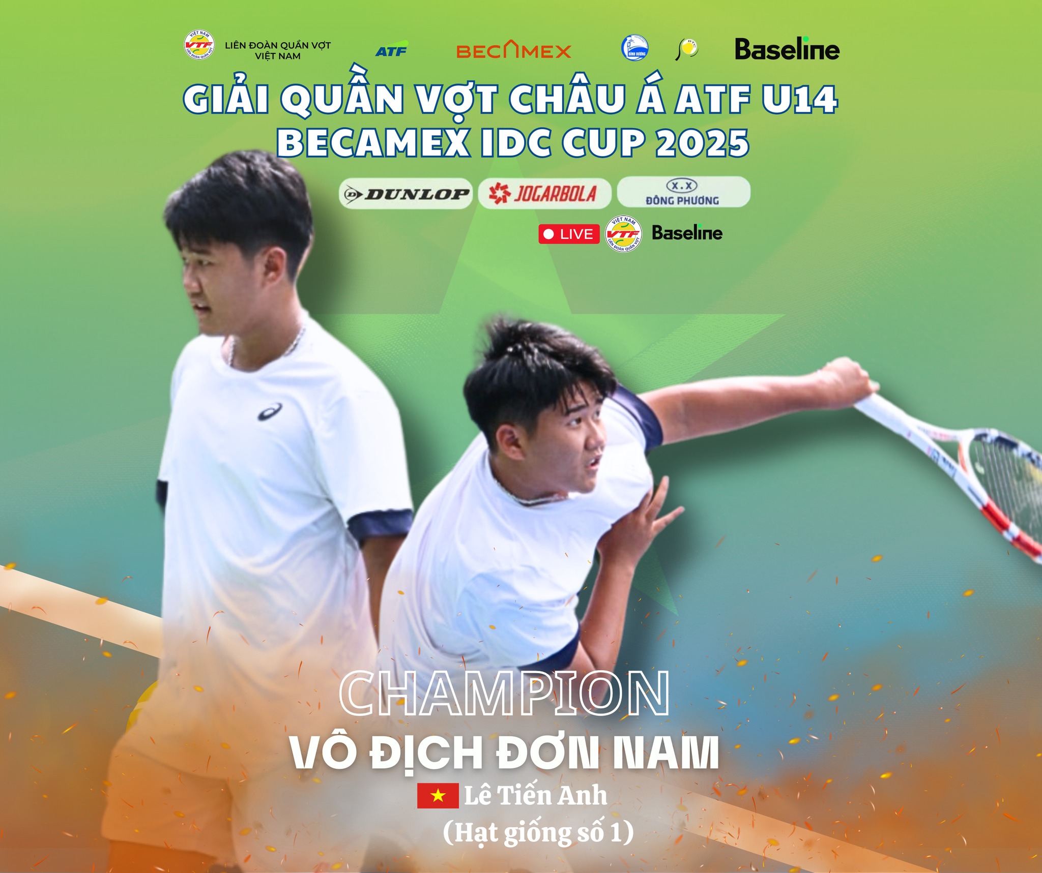 Lê Tiến Anh vô địch hai nội dung Quần vợt châu Á U14 2025