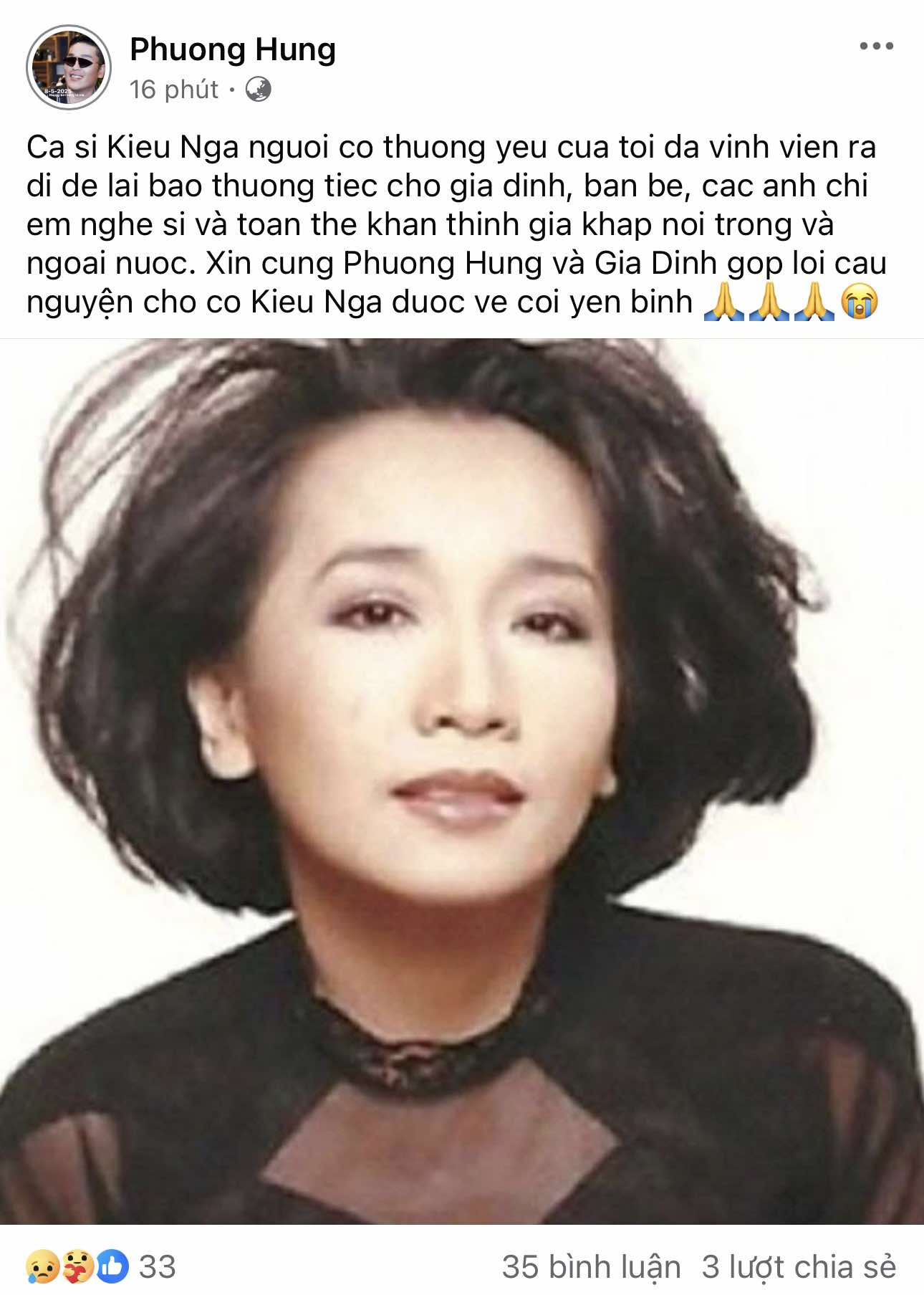 Singer Kieu Nga - sister of famous singer Elvis Phuong passed away at the age of 65