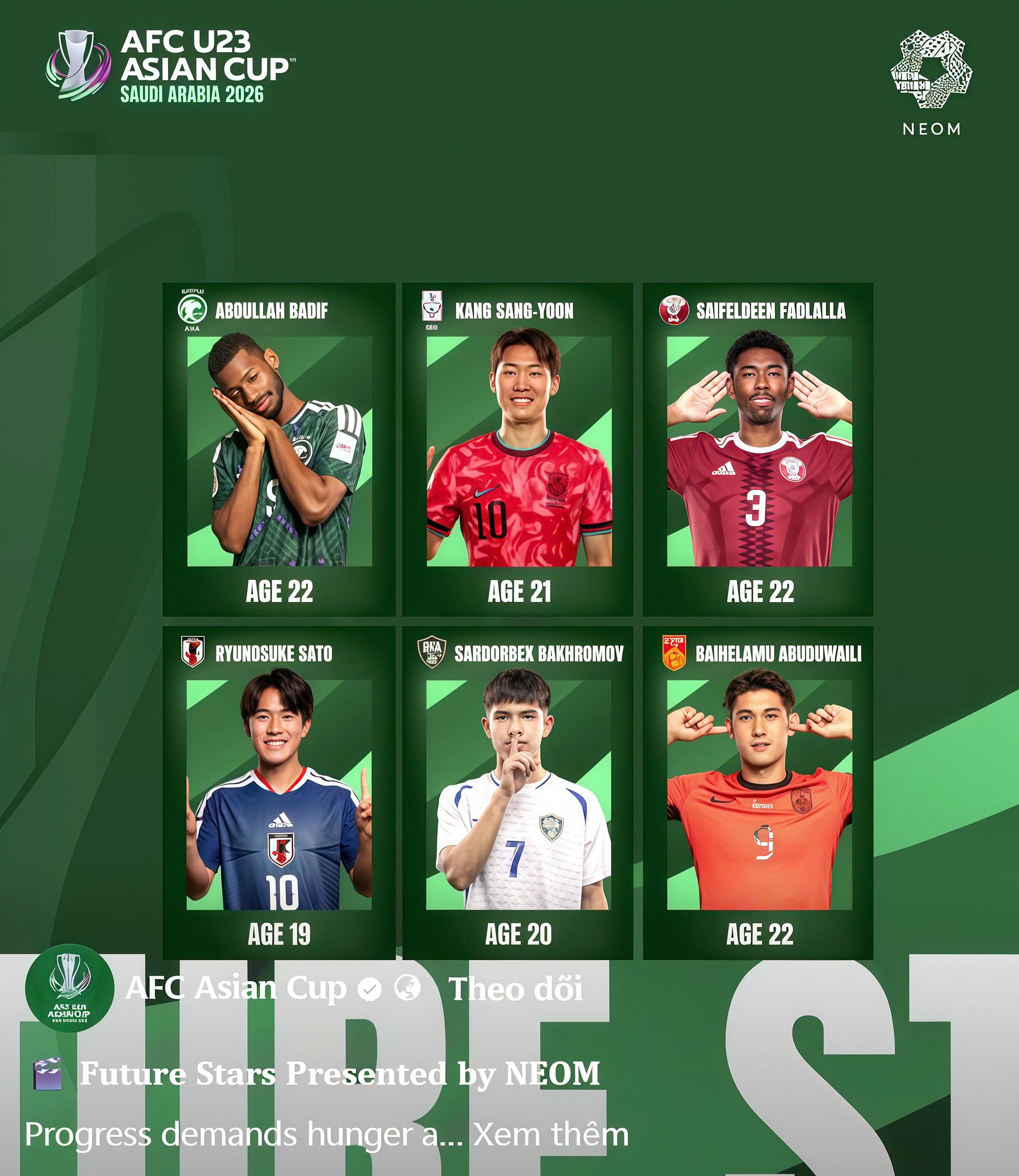 Đình Bắc có điểm nổi trội gì so với 6 cầu thủ U23 triển vọng của AFC?