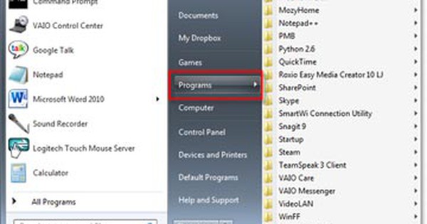 Thêm tính năng All Programs vào menu của Windows 7