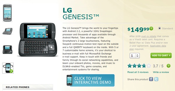 LG Genesis được bán tại Mỹ với giá 150 USD